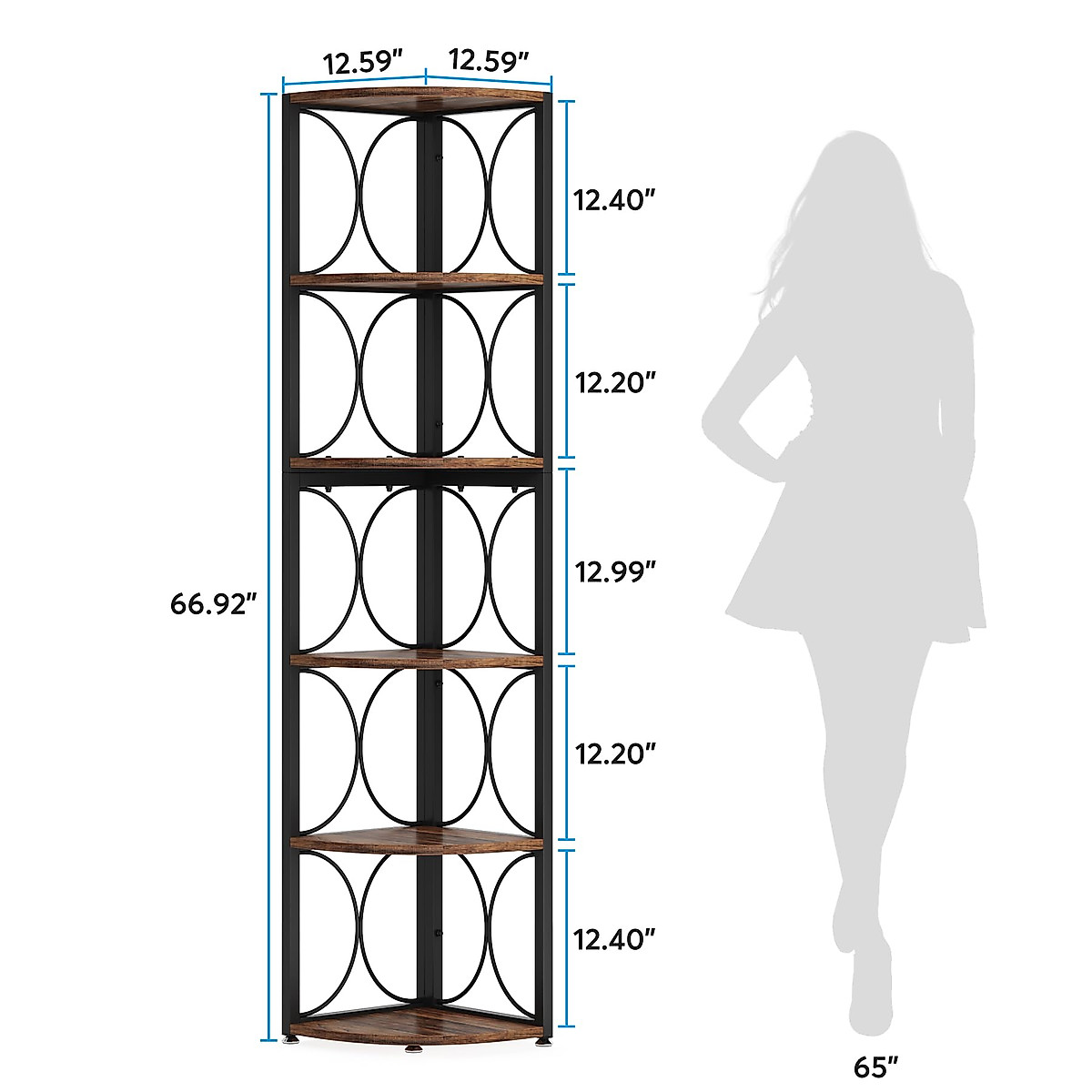 Tribesigns 67 inch Tall Corner Shelf, 6 Tier Rustic Corner Bookshelf Bookcase Storage Rack Standing Shelving Unit for Living Room, Small Space