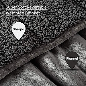 Sivio Weighted Blanket for Adult, 15 lbs Sherpa Heavy Blanket with Soft Flannel Reversible, Queen Size, Extra Warm Cozy Fluffy Weighted Blanket, 60x80 Inches Dual Sided Grey