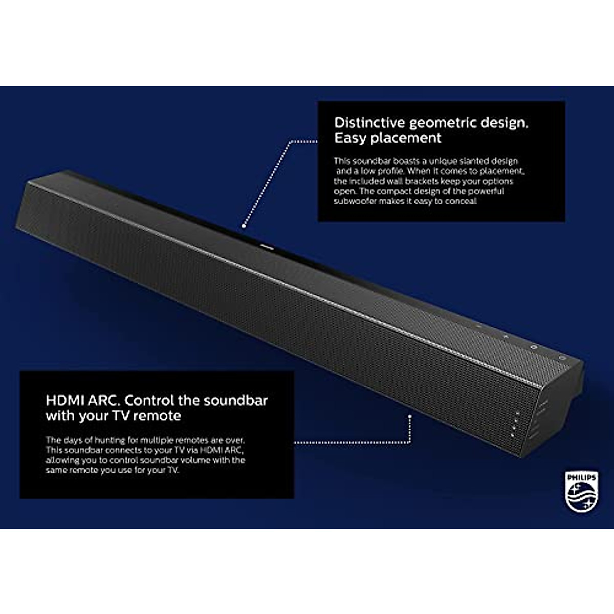 PHILIPS Soundbar with Wireless Subwoofer, Sound bar for tv 2.1-Channel Bluetooth, 300 Watts Dolby Audio Performance, Theater Audio Speakers