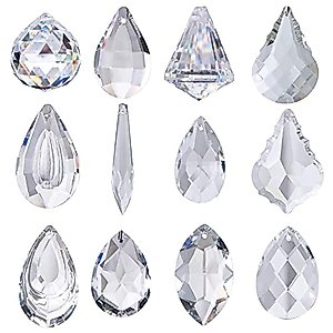 H&D Pack of 12 Clear Crystal Chandelier Lamp Lighting Drops Pendants Balls Prisms Hanging Glass Prisms Parts Suncatcher Home/House Decor