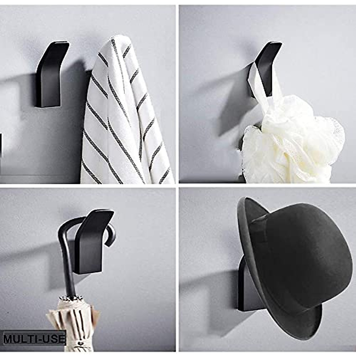 Gerhannery Self Adhesive Hooks Space Aluminum Adhesive Wall Hanger for Robe Closet Bathroom Kitchen Office No Drill，Glue Included(Matt Black)