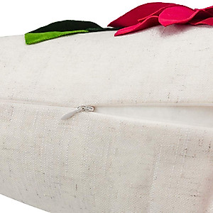 JWH Christmas Flower Pillow Cover Decorative Stereo Poinsettia Throw Pillow Green Leaf Accent Pillow Case Winter Holiday Cushion for Home Bed Living Room Couch Decor Sham 18x18 Inches Beige Red