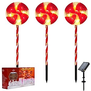 ALIGHTER 3Pcs Giant Solar Christmas Candy Cane Lights Outdoor Decorations Pathway Driveway Markers Lawn Garden Yard Christmas Decor