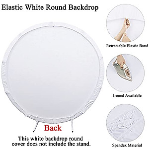 Bxsif White Backdrop Round Cover - 7.2x7.2FT White Round Backdrop with 2PCS Clips Oh Baby Happy Birthday Stickers Photography Background for Wedding Baby Birthday Party Decoration.