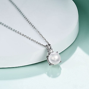 925 Sterling Silver Single Pearl Necklace Simple Cultured Solitaire Pearl Pendant Necklace Jewelry for Women