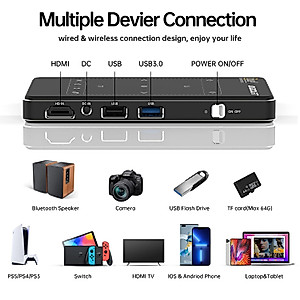 Mini Projector,FEICHEN Portable DLP Projector with 5G WiFi and Bluetooth,Pocket Projector,Support 1080p & 4K HDMI Outdoor Projector for Home Theater,Rechargeable Pico Projector for iPhone Android