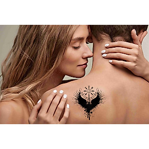 Dopetattoo 6 Sheets Temporary Tattoo Helm of Awe Viking Symbol Viking Fake Tattoos Norse Wing Tattoos Neck Chest for Women Men Adults(No more Sticky)