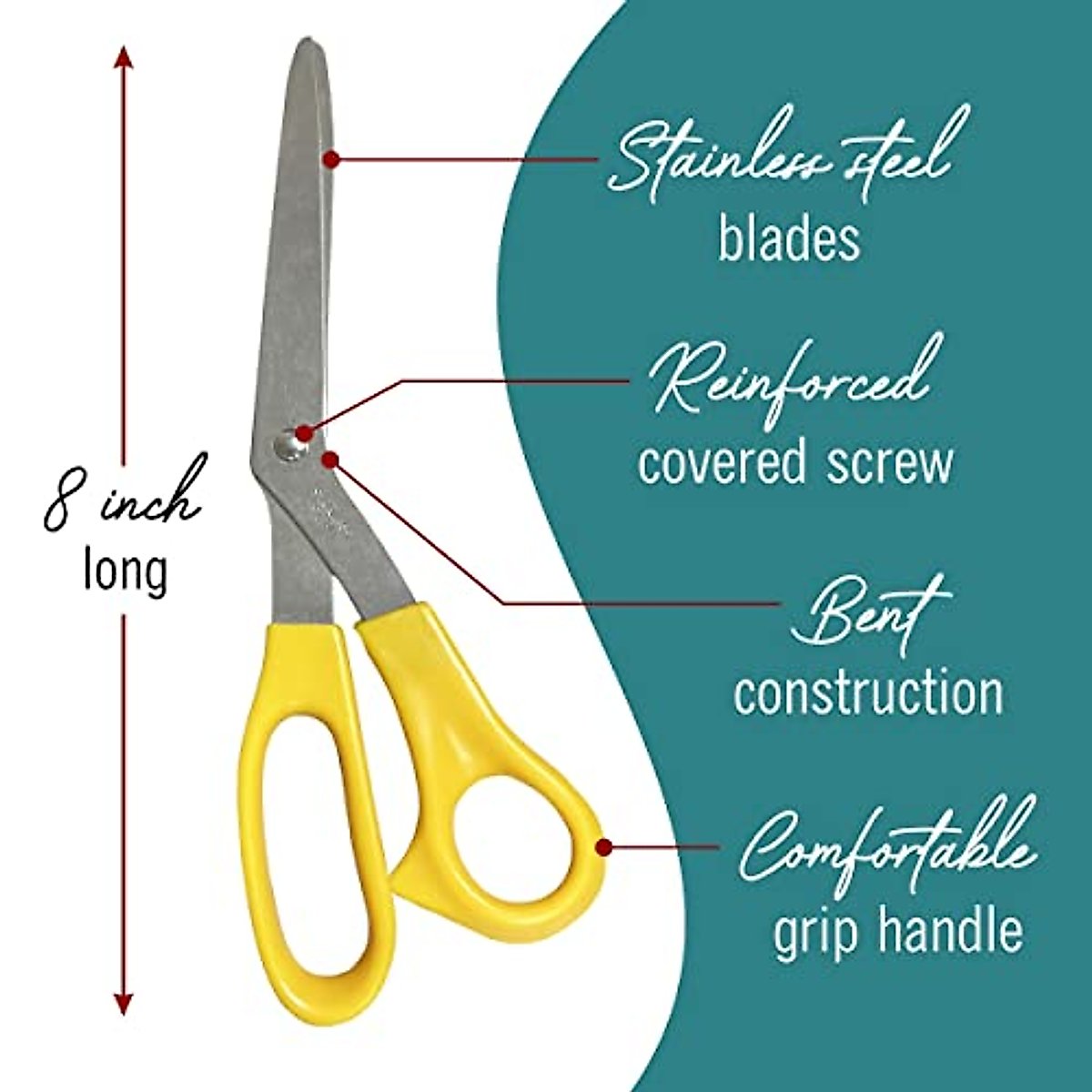 Scissors, Scissors All Purpose, 2 Pack Fabric Scissors, Bent Scissors 8 Inch Sewing Scissors Yellow Scissors