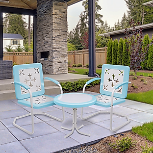Northlight 35" Square Outdoor Retro Tulip Steel Armchair, Blue and White
