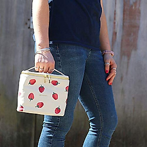 Kate Spade New York Insulated Soft Cooler Lunch Tote with Double Zipper Close and Carrying Handle, Strawberries