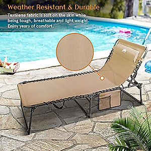 Coastrail Outdoor Chaise Lounge Chair 4 Position Folding Recliner with Pillow Bonus Pockets for Beach Patio Lawn Outdoor Pool Tanning, Up to 400lbs, Beige (Model: Folding Chaise Lounge Chair)