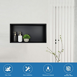 BWE Stainless Steel Shower Niche, 24" X 12" X 4" Large Volume Bathroom Wall Niche,No Tile Needed,Recessed Shower Shelf Organizer for Storage,One Inner Shelf,Matte Black