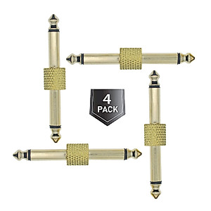 Amavoler Professional Guitar Pedal Coupler, 1/4 inch TS Guitar Effects Pedal to Pedal Connector Straight Type (4 Pack) (Gold)