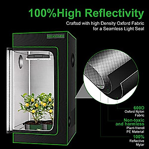 MELONFARM 2x2 Grow Tent 24"x24"x48''Reflective 600D Mylar Hydroponic with Observation Window, Floor Tray and Tool Bag for Indoor Plant Growing