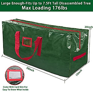 TURNMEON 2 Pack Christmas Tree Storage Bag For 7.5 Ft Disassembled Artificial Xmas Tree 50"x15"x20" Card Slot Handles Dual Zippers Waterproof Large Holiday Christmas Storage Container Tote Box (Green)