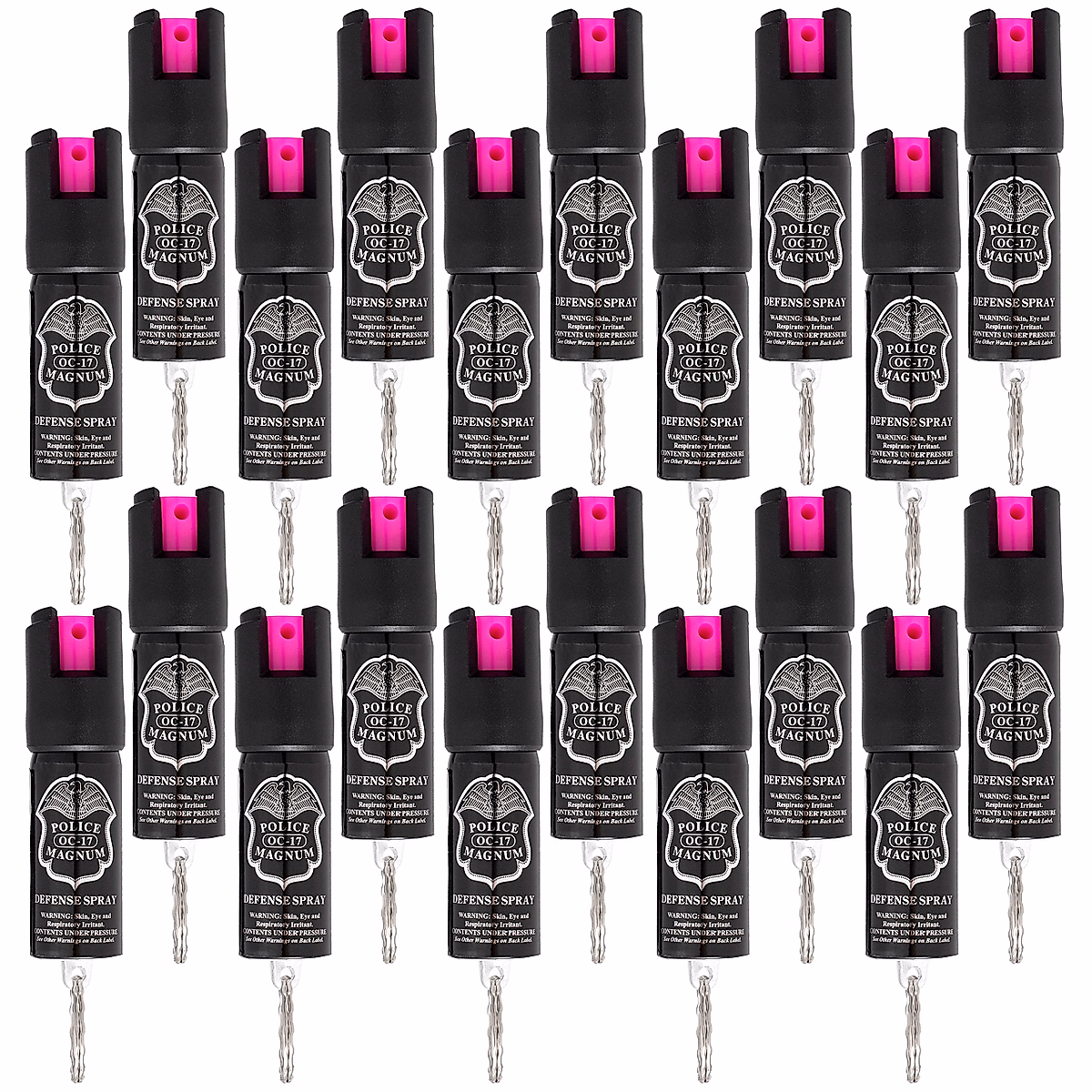 POLICE MAGNUM Mini Pepper Spray Bulk Pack- Max Heat Strength- Made in The USA - 1/2oz Twist Lock Keyrings (20 Hot Pink) Half Ounce