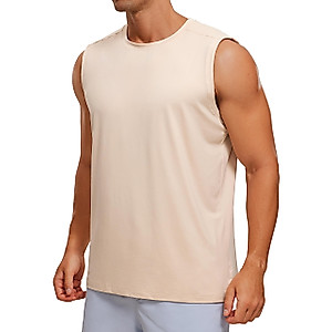 CRZ YOGA Men's Workout Sleeveless Shirt Quick Dry Stretchy Swim T-Shirts Athletic Gym Running Beach Tank Top White Opal Medium