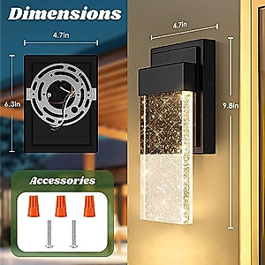 BesLowe Outdoor Wall Light Fixtures with Crystal Bubble Glass, Waterproof Exterior Sconces LED Wall Lanterns, Porch Lights Wall Mounted 10W 3000K Outside Lights for House Front Door Garage Entryway