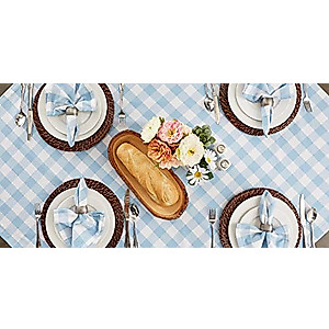 DII Buffalo Check Collection, Classic Farmhouse Tablecloth, Tablecloth, 70" Round, Light Blue & White