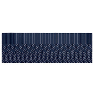 Navy Blue Kitchen Rug Abstract Minimalistic Geometric Stripes Water-Absorbing Runner Carpet Area Mat for Bedroom Bathroom Indoor Use Rubber Backing Accent Throw Low Pile Washable 18x59
