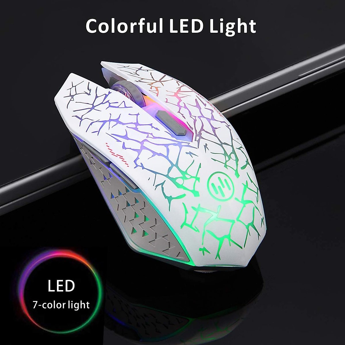 TENMOS K6 Wireless Gaming Mouse, Rechargeable Silent LED Optical Computer Mice with USB Receiver, 3 Adjustable DPI Level and 6 Buttons, Auto Sleeping Compatible Laptop/PC/Notebook (White)