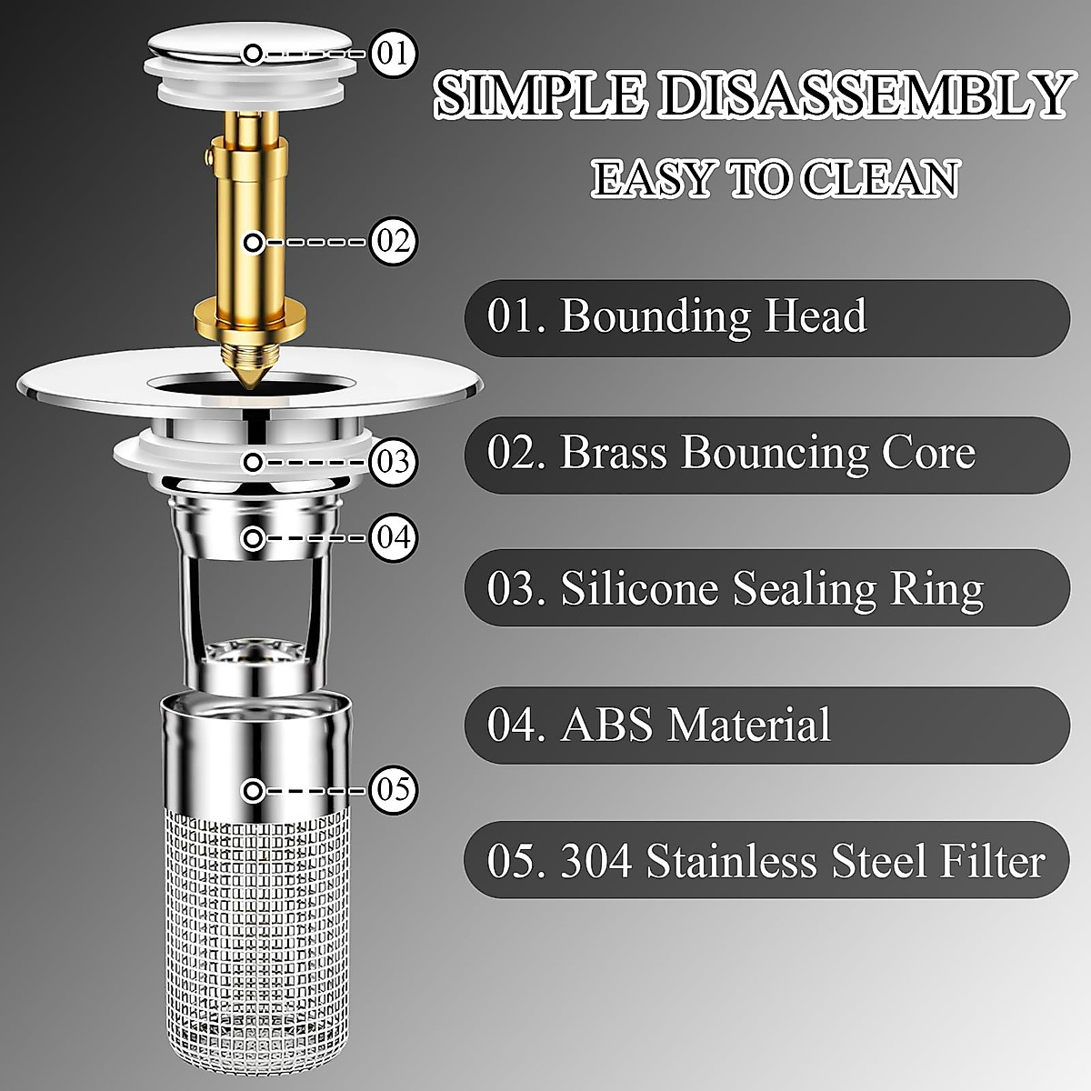 Ponpon 2pcs Bathroom Sink Stopper, Basin Pop Up Bathroom Sink Drain Strainer, Universal Drain Hair Catcher with Removable Filter Basket for 1.1-1.3 Inch