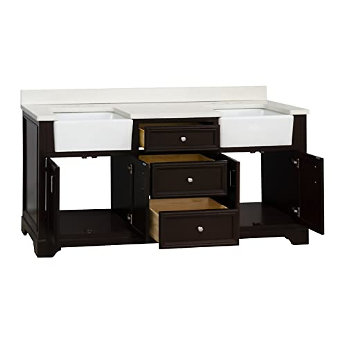 Kitchen Bath Collection Zelda 72-inch Double Farmhouse Vanity (Quartz/Chocolate): Includes Chocolate Cabinet with Stunning Quartz Countertop and White Ceramic Farmhouse Apron Sinks