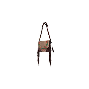 ARIAT Women's Audrey Collection Canvas Flower Fringe Crossbody Bag Handbag, Brown, One Size