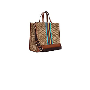 COACH Dempsey Tote 40 Inch Signature Jacquard With Stripe And Coach Patch, Brown Multi