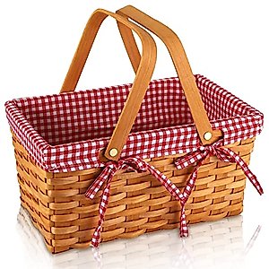 Yesland Picnic Basket, Natural Woven Basket with Double Folding Handles, Woodchip Basket & Organizer Blanket Storage for Egg Gathering, Wedding, Candy Gift & Toy (13 x 8 x 6-1/4 Inches)