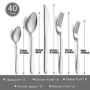 APEO 40 Piece Stainless Steel Silverware Set for 8, Premium Polished Flatware Sets, Forks Spoons and Knives Set, Food-Grade Cutlery Set for Home Kitchen Restaurant Hotel, Dishwasher Safe Utensils Set