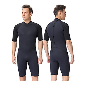 Shorty Wetsuit Men,2mm Neoprene Short Sleeves Wet Suits Back Zip, 1.5mm Shorty Surf Suit Keep Warm in Cold Water for Snorkeling Kayaking Boarding(Dark Blue 2mm,XX-Large)
