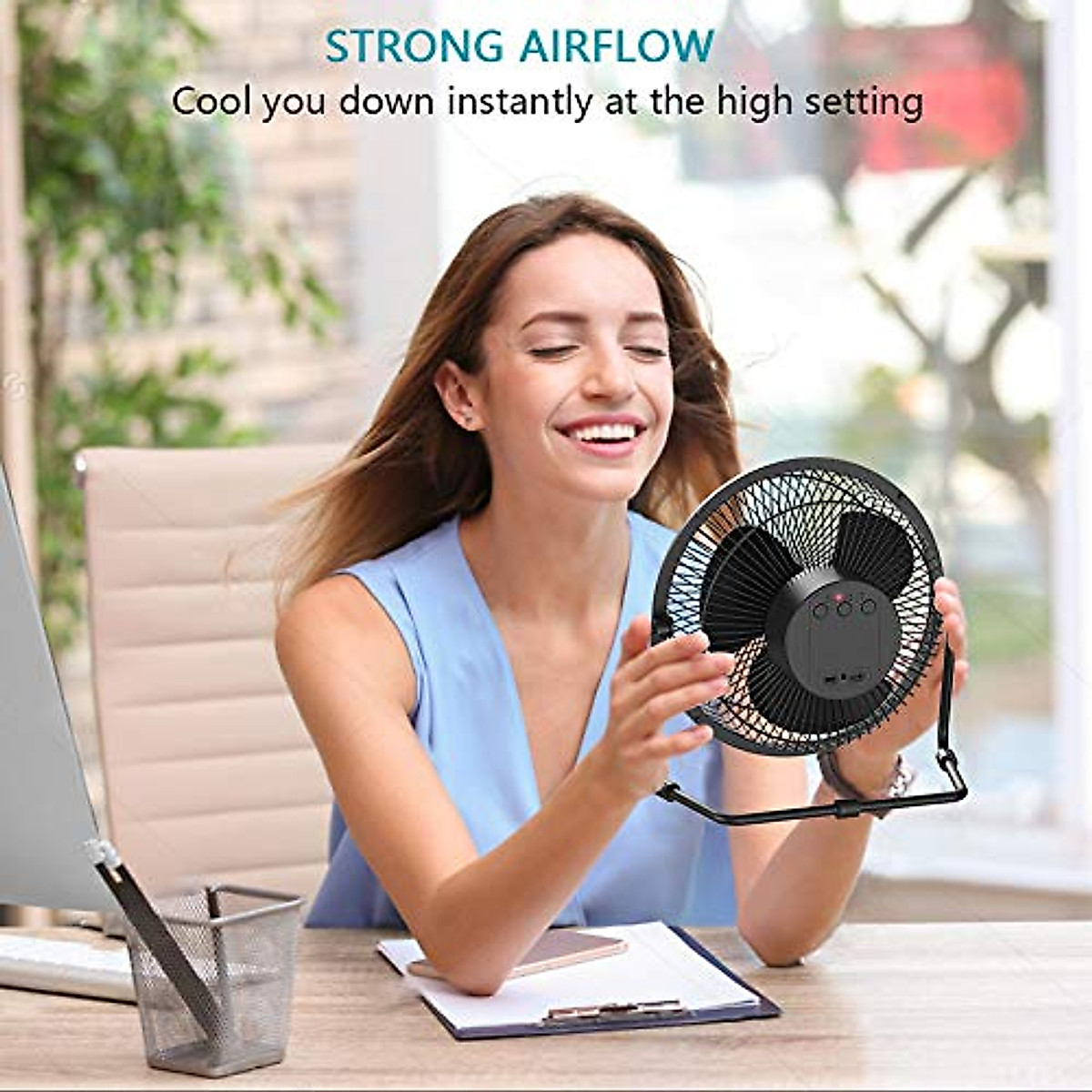 Battery Operated Desk Fan with Timer, 4 Speeds with Upgraded Strong Airflow, 9 Inch Rechargeable Table Fan for Home Camping Hurricane, Quiet & Portable, Fast Charging, 5200mAh, Metal Fan for Durable, Easy Cleaning, 360° Rotation
