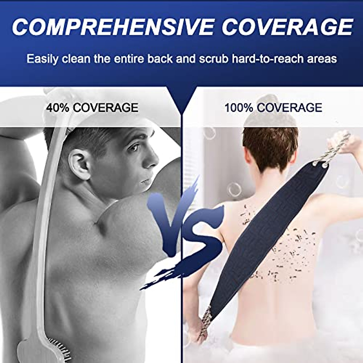 Exfoliating Back Scrubber for Shower, Double-Sided Back Scrub Washcloth with Handles, 38 Inches Body Exfoliator Bath Tool to Clean Your Body Deeply for Men & Women Skin Care