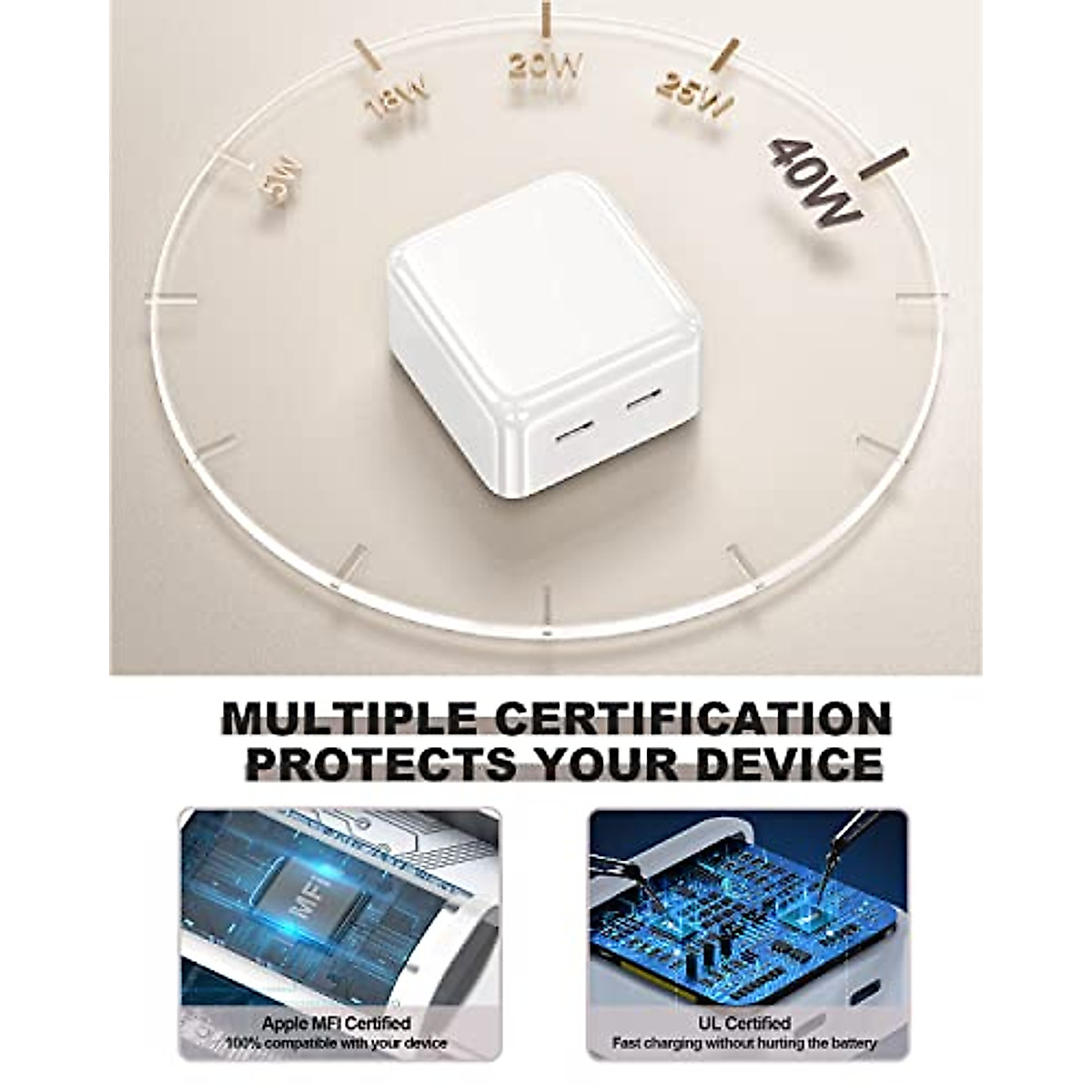 iPhone Fast Charger, 40W Dual USB-C Quick Wall Charger[MFi Certified] 2pack 10FT Extra Long Lightning Cable+Double Port Foldable USBC Apple Charger Fast Charging for iPhone 14/13/12/11/XR/XS/SE/iPad