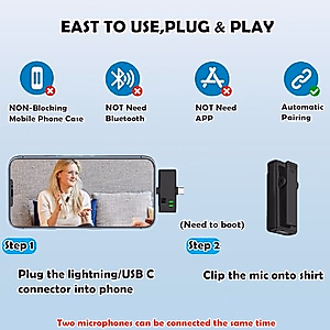 pebuwet Wireless Lavalier Microphone with Noise Cancellation,3-in-1 Receiver for iPhone/ipad/Android/Cameras for Video Recording,Interviews,Live Streaming,40H Working Time with Charging Case-Black