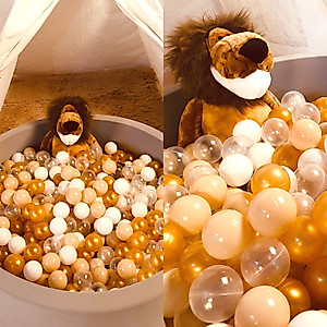 Realhaha Ball Pit Balls 100 Play Balls Plastic Balls for Baby Girls Toddlers Kids Play Tent Pool Playhouse Playpen Party Decoration, Gold Milktea White