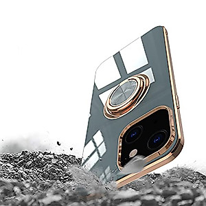 aowner Compatible with iPhone 13 Mini Ring Holder Stand Case Glitter Plating Rose Gold Edge 360 Rotation Kickstand for Women Slim Soft Flexible TPU Protective Cover Case - 5.4 Inch (2021), Purple