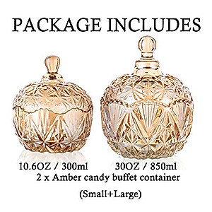 Candy Jar with Lids-Candy Containers Star Style Glass for Candy Buffet Decorative Jars Candy Buffet Dishes Cookie Jar for Home Party Wedding Display Pothecary Flour Amber, Small+Large, 10.6+30OZ