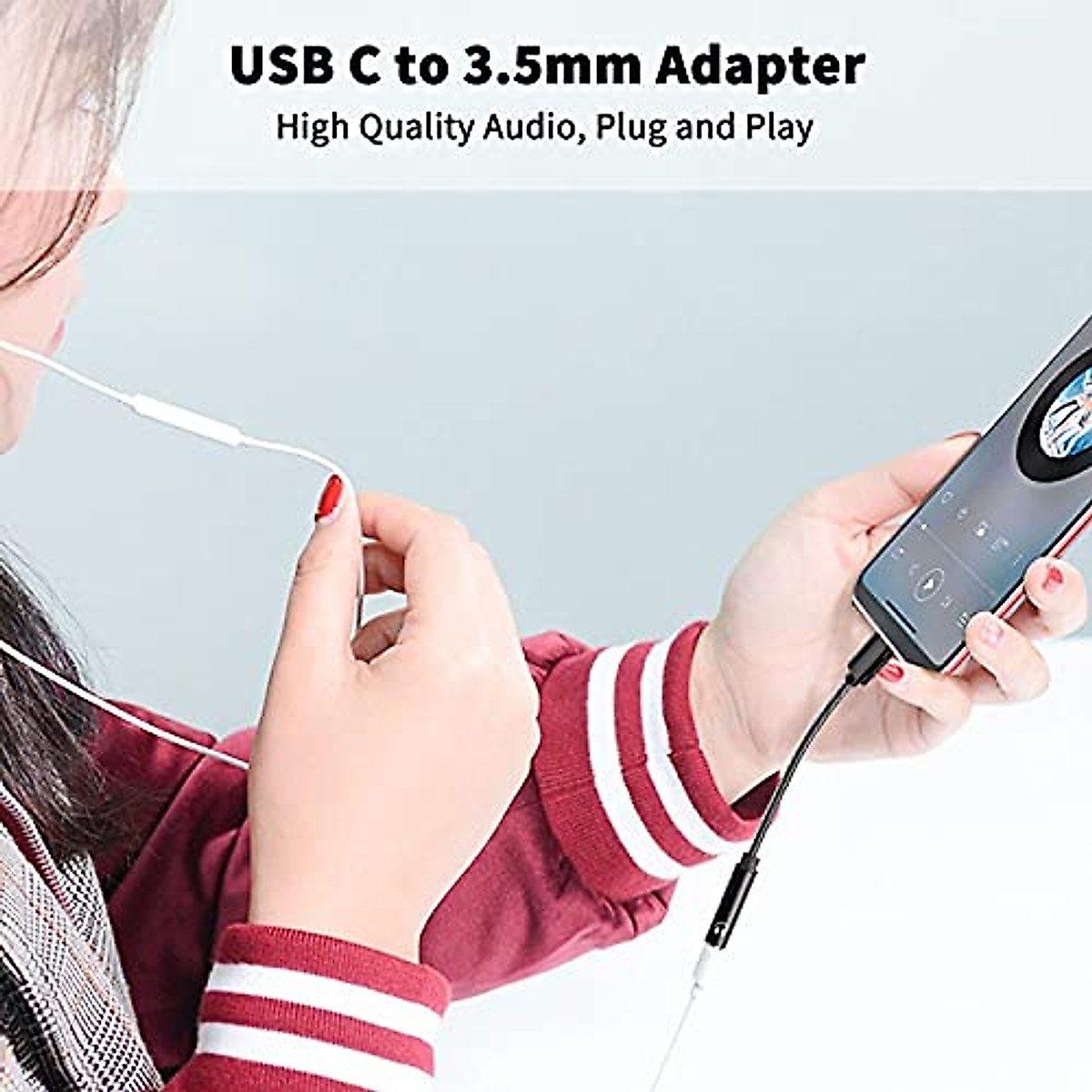 USB C to 3.5mm Headphone Adapter, ACAGET USB Type C Dongle Audio Jack Converter DAC Chip Braided Cable Aux Earbuds Adapter for Samsung S21 Ultra S22 S23 S20 FE Galaxy A53 OnePlus 9 Pro Pixel 6 7 Black