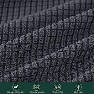 CHUN YI 3 Pieces Stretch Loveseat Sofa Cover for 2 Seater Couch, Washable Soft Sofa Slipcover with 2 Separate Seat Cushion Covers for Dogs, Checks Spandex Jacquard Fabric, Medium, Grey/Gray