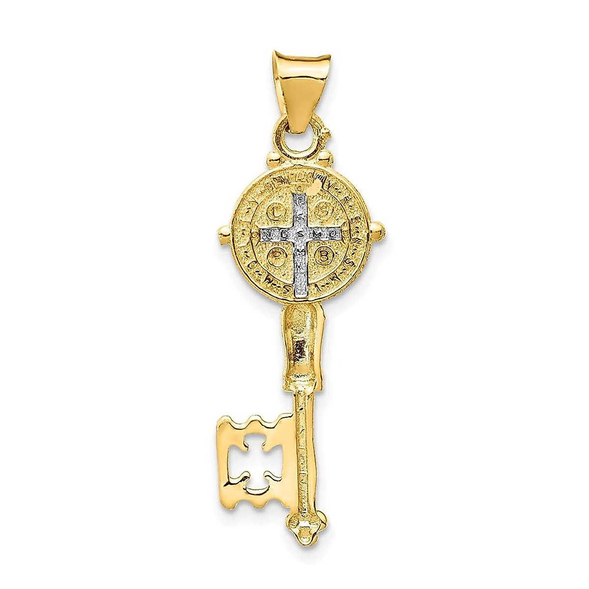 Diamond2Deal Gift for Mothers Day 14K Yellow Gold with Rhodium Plated Religious Crucifix Cross Key Pendant Fine Jewelry for Women (L- 34.25 mm W- 11.6 mm)