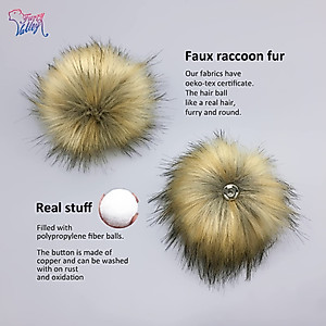 Furryvalley Faux Fur Pompom 6pcs DIY Crafts Fluffy Balls for Hat Shoes Scarves with Snap Fastener Removable Knitting Hat Horse Riding Hat Silk Accessories 6 Inch Extra Large(Khaki)