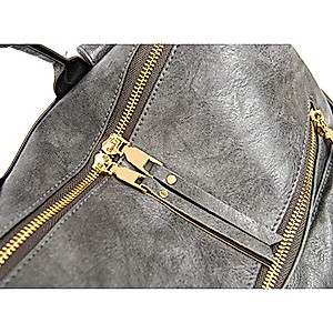 ZOCILOR Women's Fashion Backpack Purse Multipurpose Design Convertible Satchel Handbags and Shoulder Bag PU Leather Travel bag (Grey)