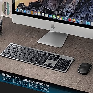 Rechargeable Wireless Keyboard Mouse-J JOYACCESS 2.4G Full Size Thin Wireless Keyboard and Mouse with Long Battery Life, Ergonomic and Compact Design for Laptop,PC,Desktop,Computer,Windows-Black& Grey