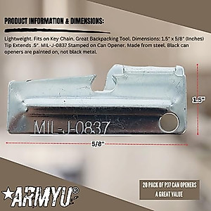 ARMYU Government Issue Style P-38 Steel Can Opener John Wayne P38 Can Openers with MIL-J-0837 Engraving, Silver (20 Pack)