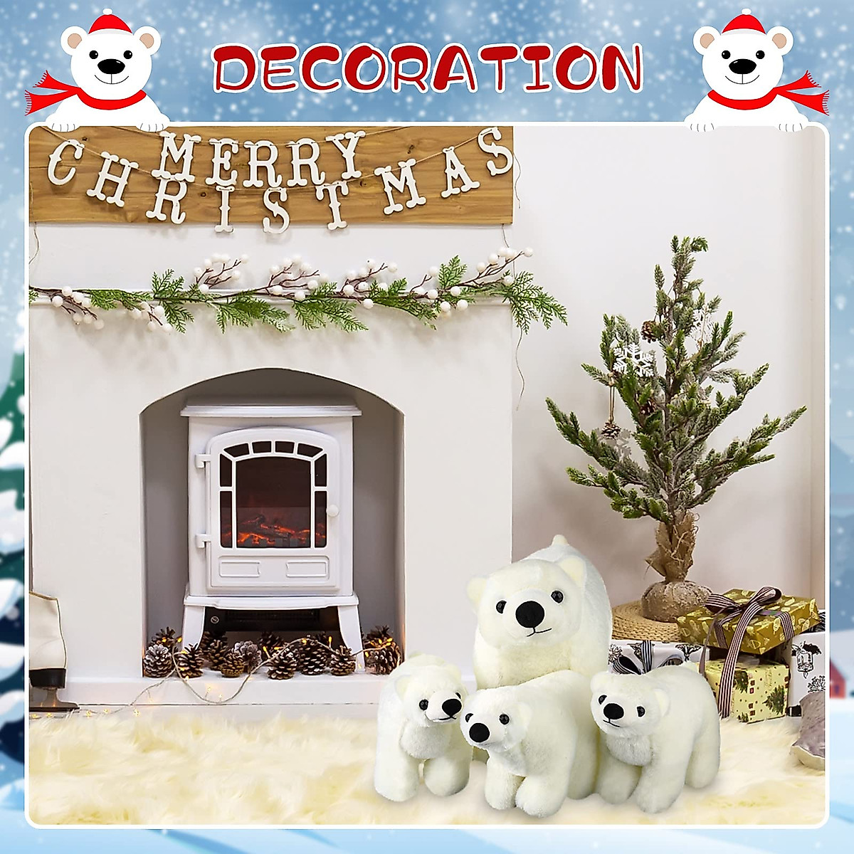 Zubebe 4 Pcs Polar Bear Stuffed Animal Set Large White Stuffed Bear Soft Polar Bear Plush Toy Cuddly Bear Gifts for Birthday Christmas Decoration (Polar Bear Style)(Polar Bear Style)