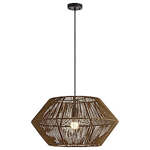Amazon Brand – Rivet Rustic Natural Material Construction Pendant Light with Bulb, 60"H, Brown