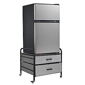 EazeHome Rolling Cart, Rolling Storage Cart, Mini Fridge Cart with Storage, Mini Fridge Table, Rolling Cart with Drawers, 2 Tier Utility Cart on Wheels, 2 Drawer Storage Organizer for Dorm
