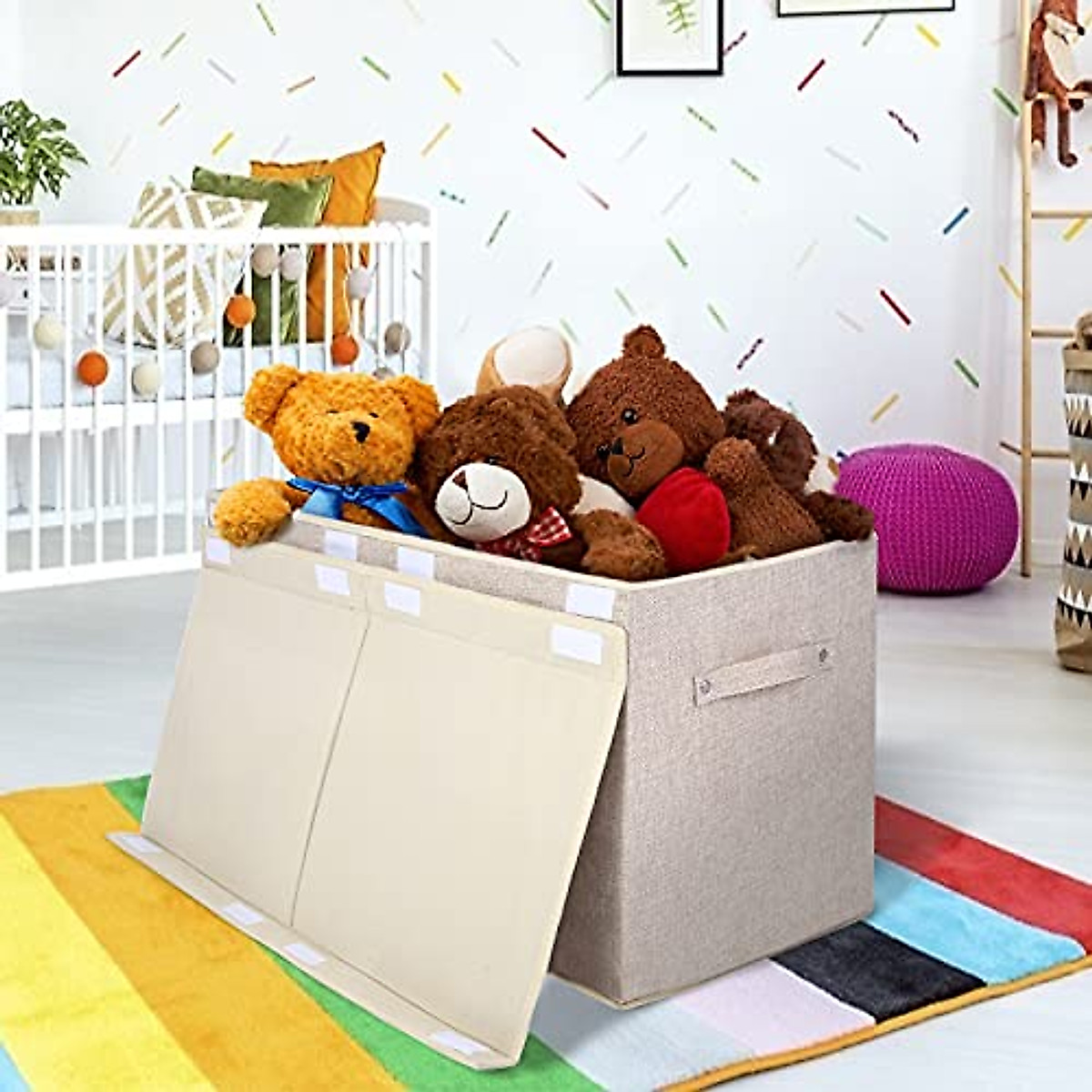 popoly Large Toy Box Chest with Lid, Collapsible Sturdy Toy Storage Organizer Boxes Bins Baskets